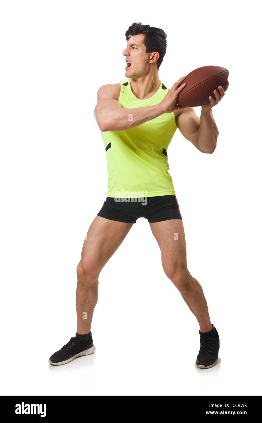 Man playing american football isolated on white Stock Photo - Alamy