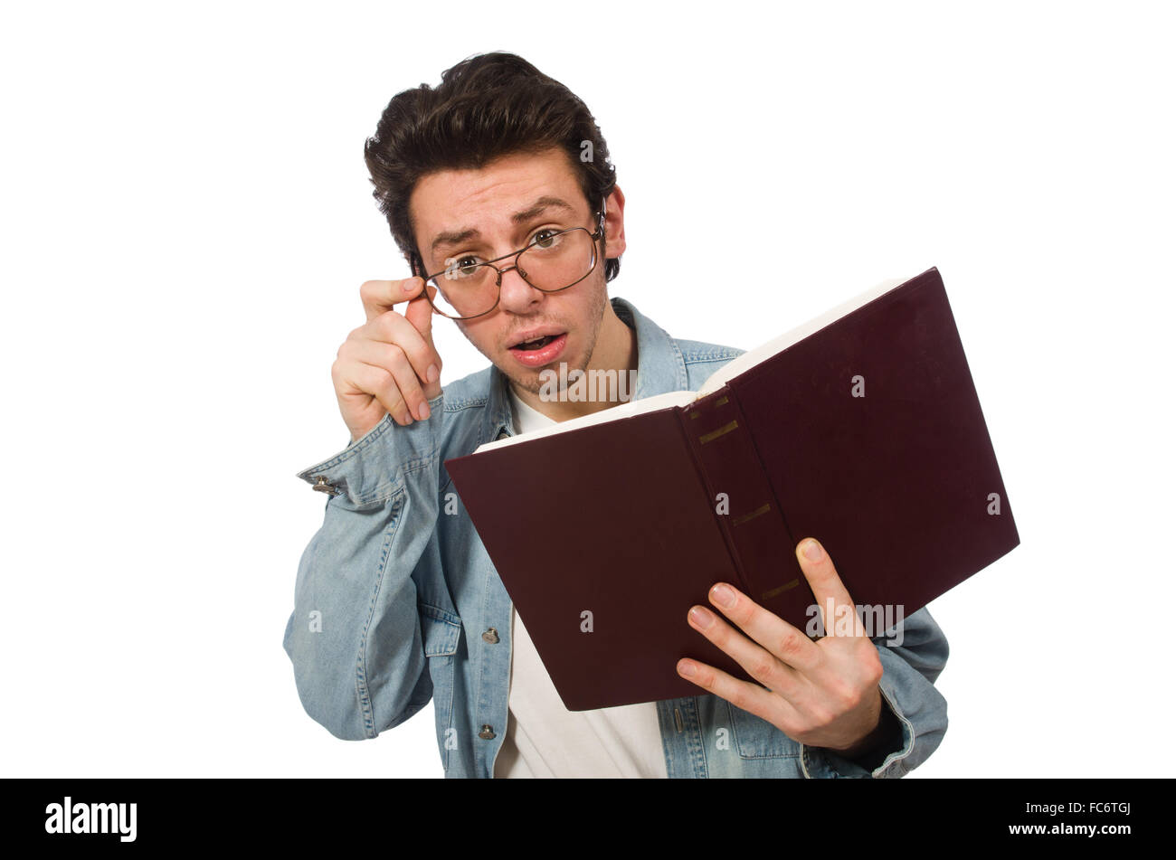 Student with book isolated on white Stock Photo - Alamy