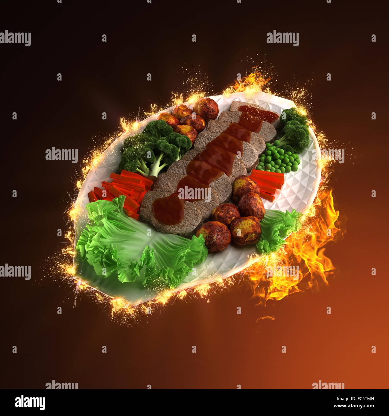 Hot Meat Dishes in fire Stock Photo - Alamy