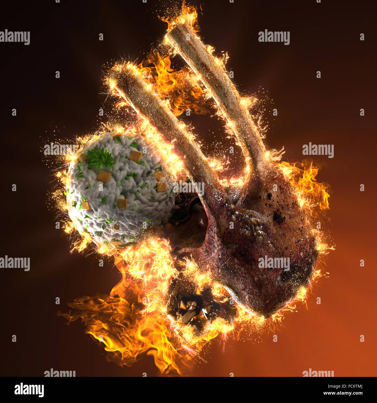 Grilled lamb in fire Stock Photo - Alamy