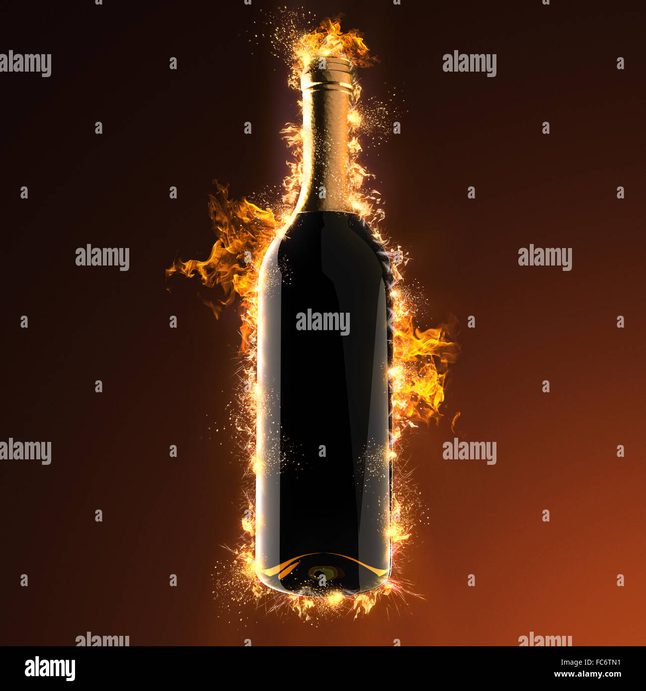 Bottle of wine in fire Stock Photo - Alamy
