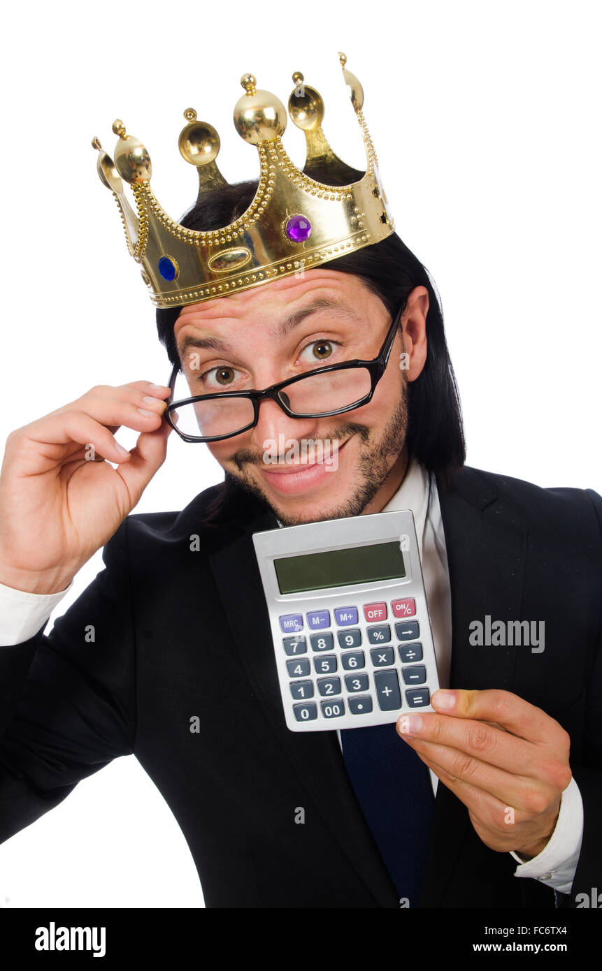Funny man with calculator and abacus Stock Photo - Alamy