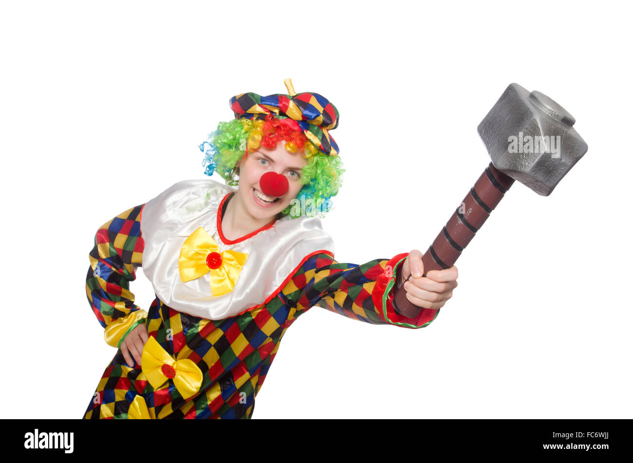Clown with hammer isolated on white Stock Photo - Alamy