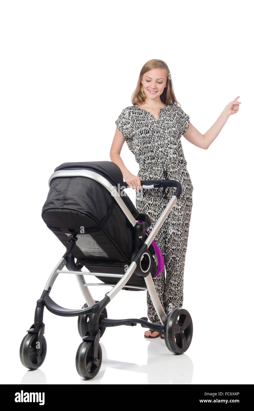Happy mom with her baby in pram Stock Photo - Alamy
