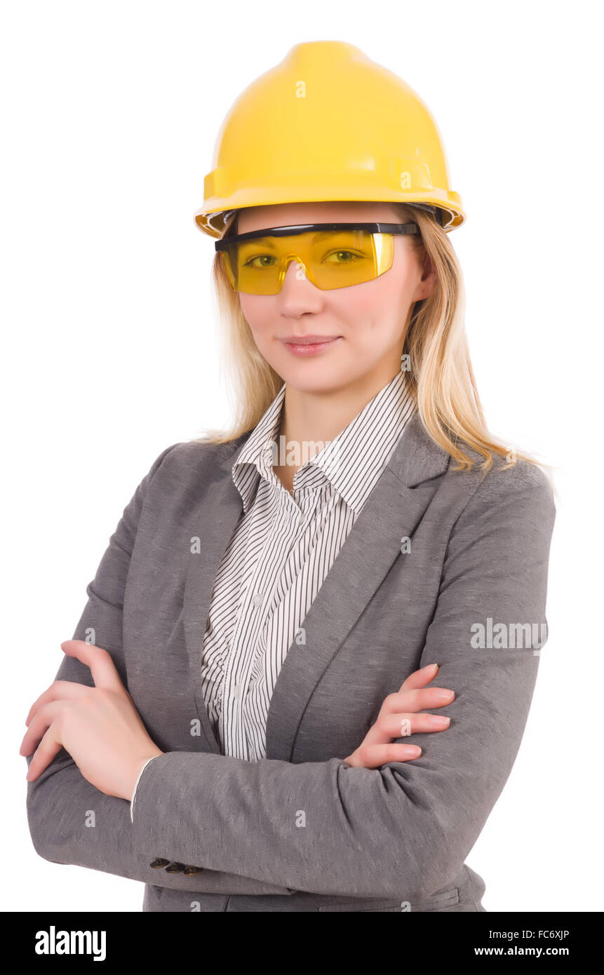 Female engineer in helmet isolated on white Stock Photo - Alamy