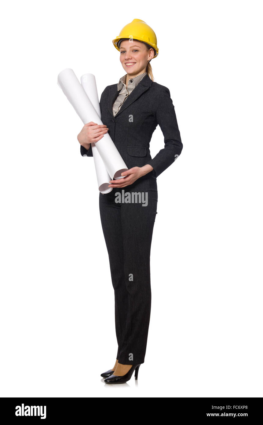 Woman engineer with draft papers Stock Photo - Alamy