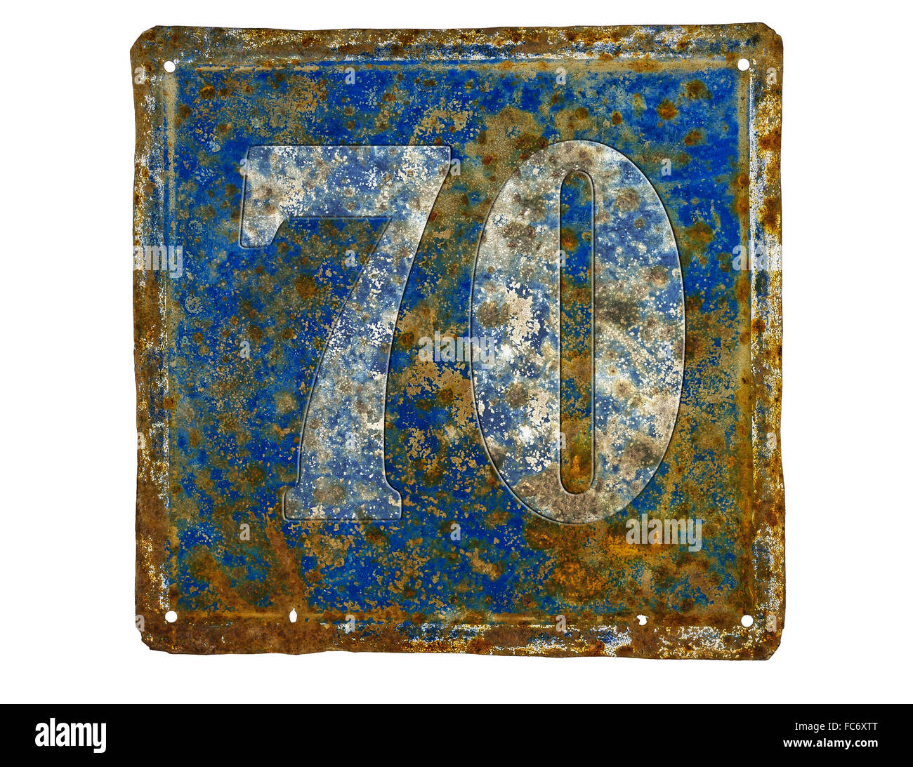 rusty house number plate with number 70 Stock Photo - Alamy
