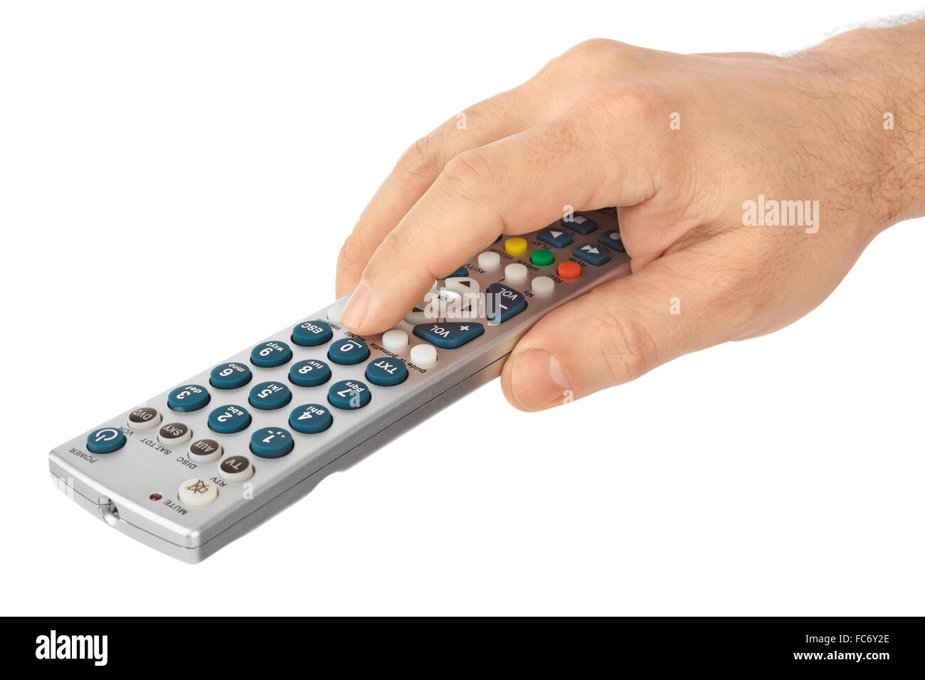 Hand with remote control Stock Photo - Alamy