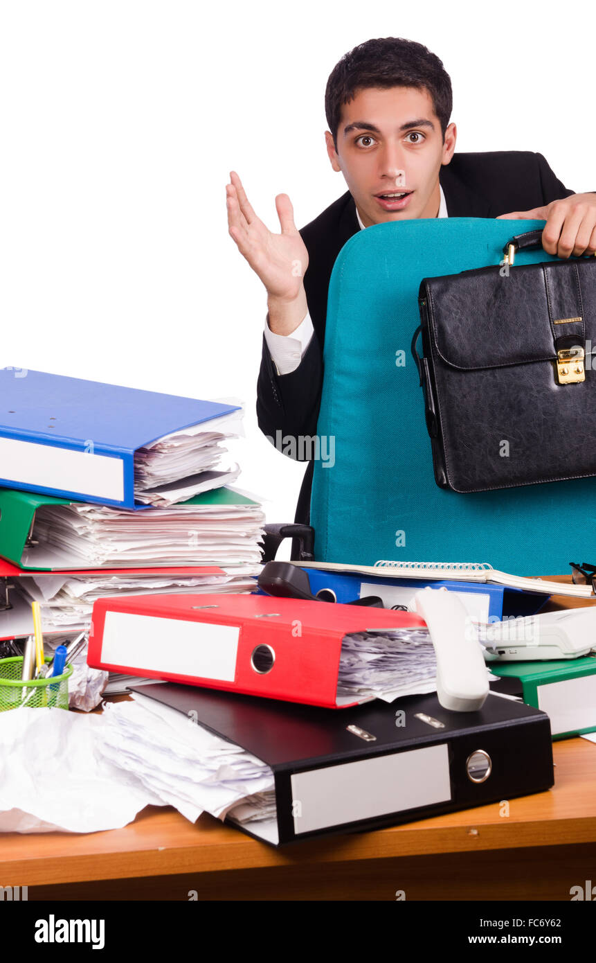 Busy businessman under work stress Stock Photo - Alamy