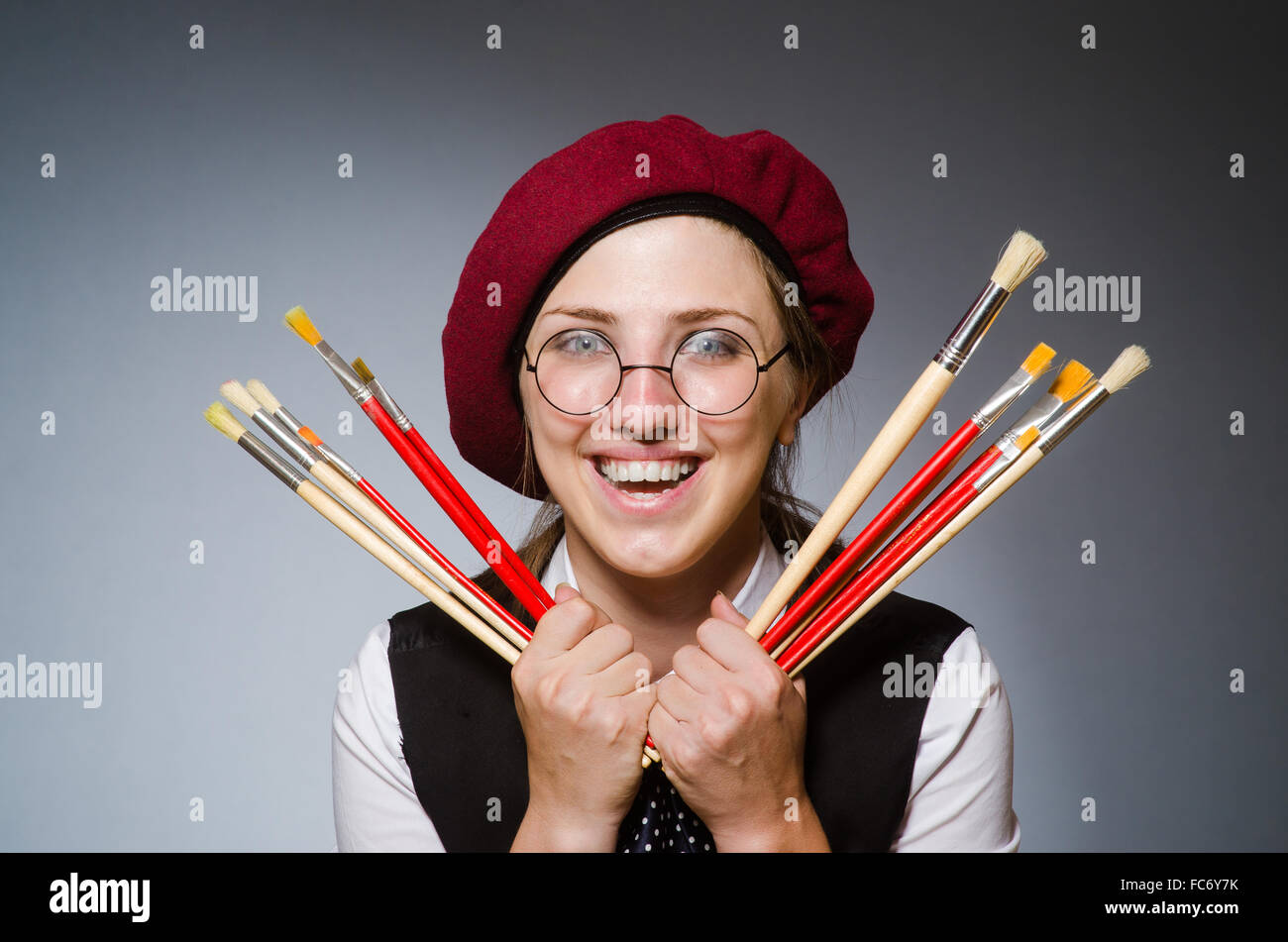 Funny artist working in the studio Stock Photo - Alamy