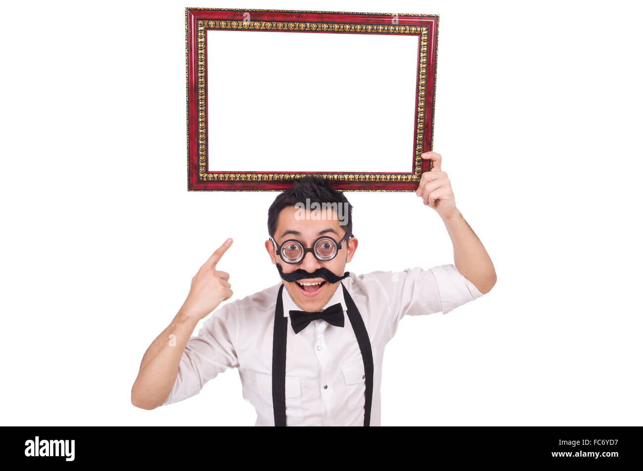 Young man with frame isolated on white Stock Photo - Alamy