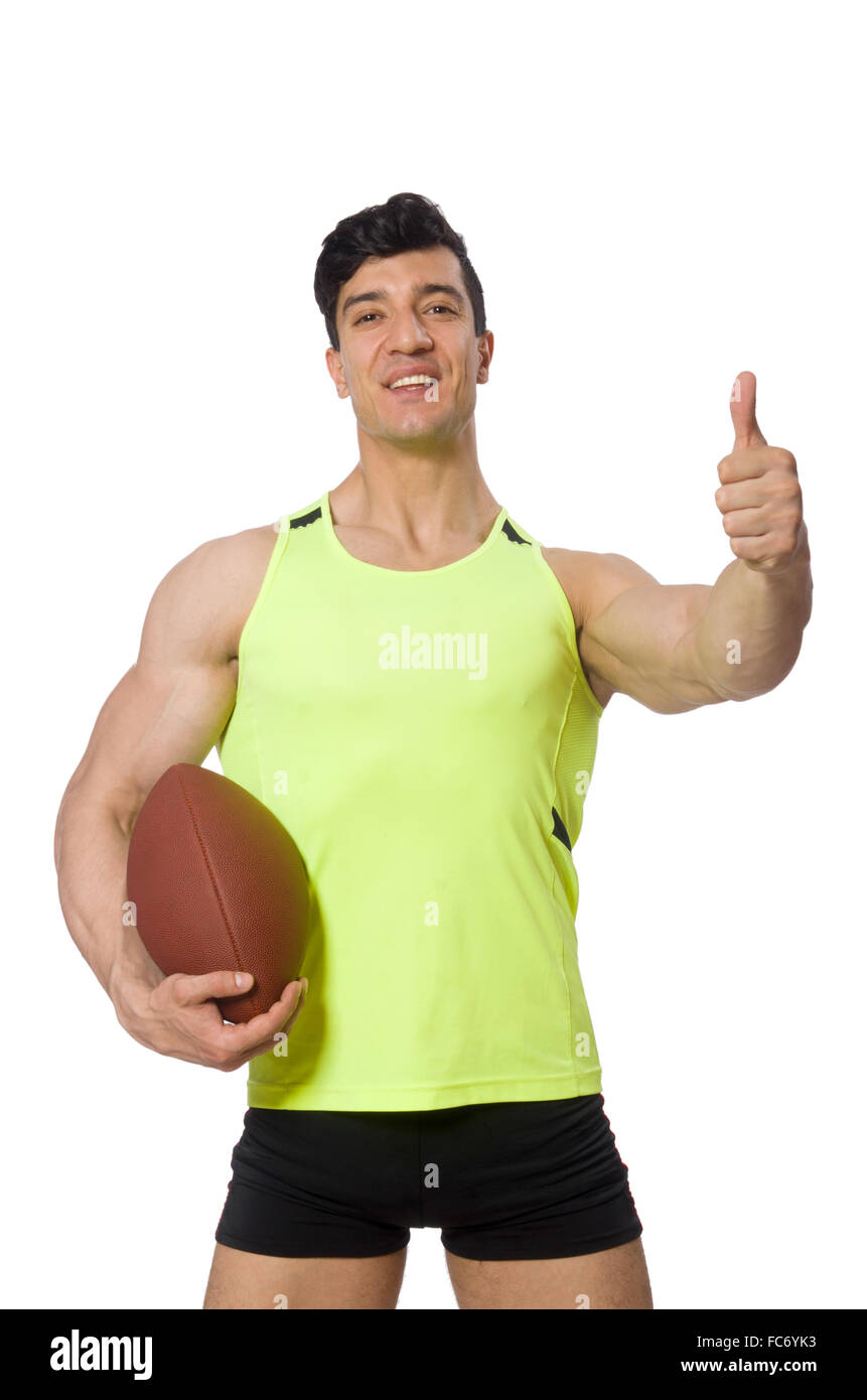 Man playing american football isolated on white Stock Photo - Alamy