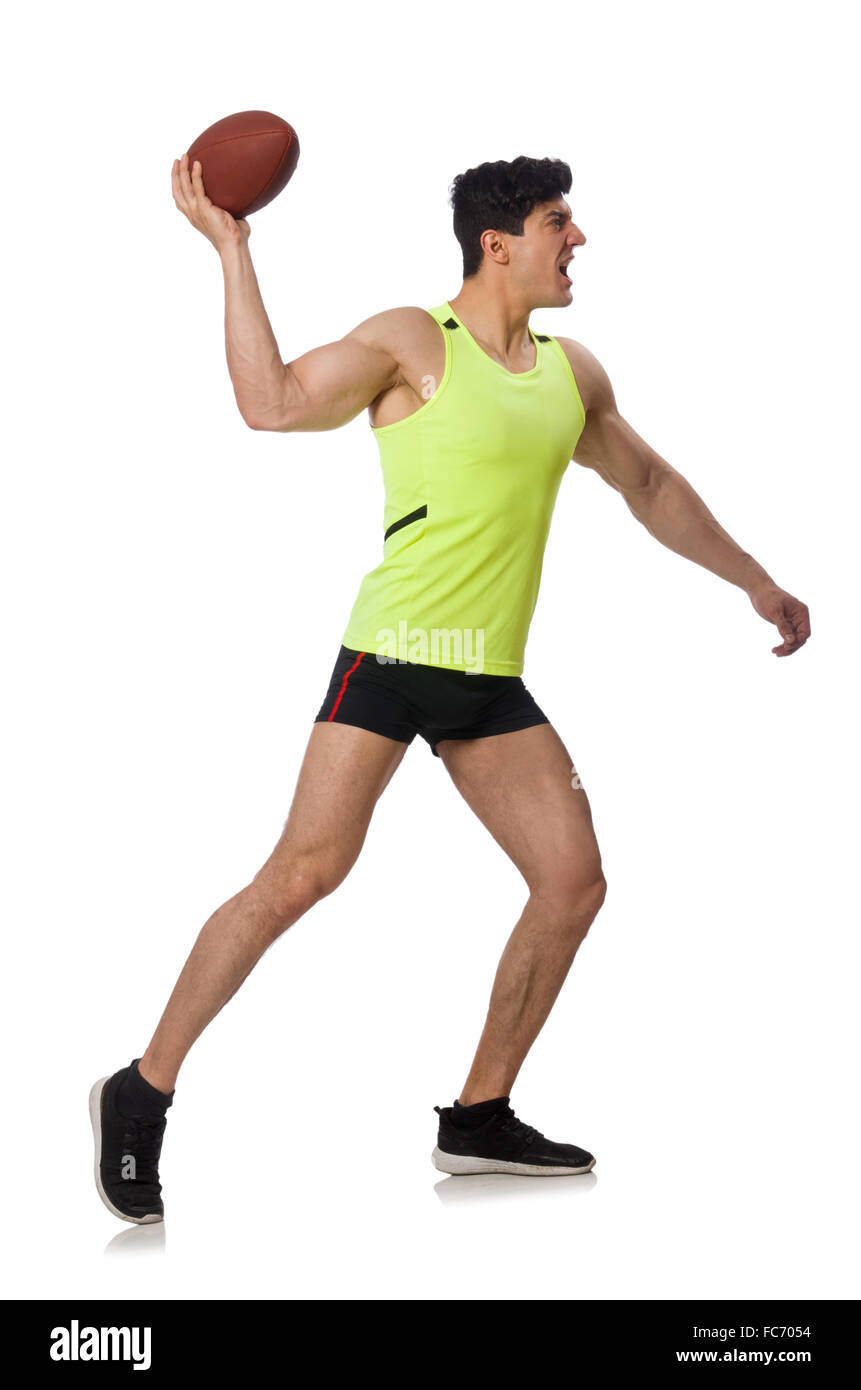 Man playing american football isolated on white Stock Photo - Alamy