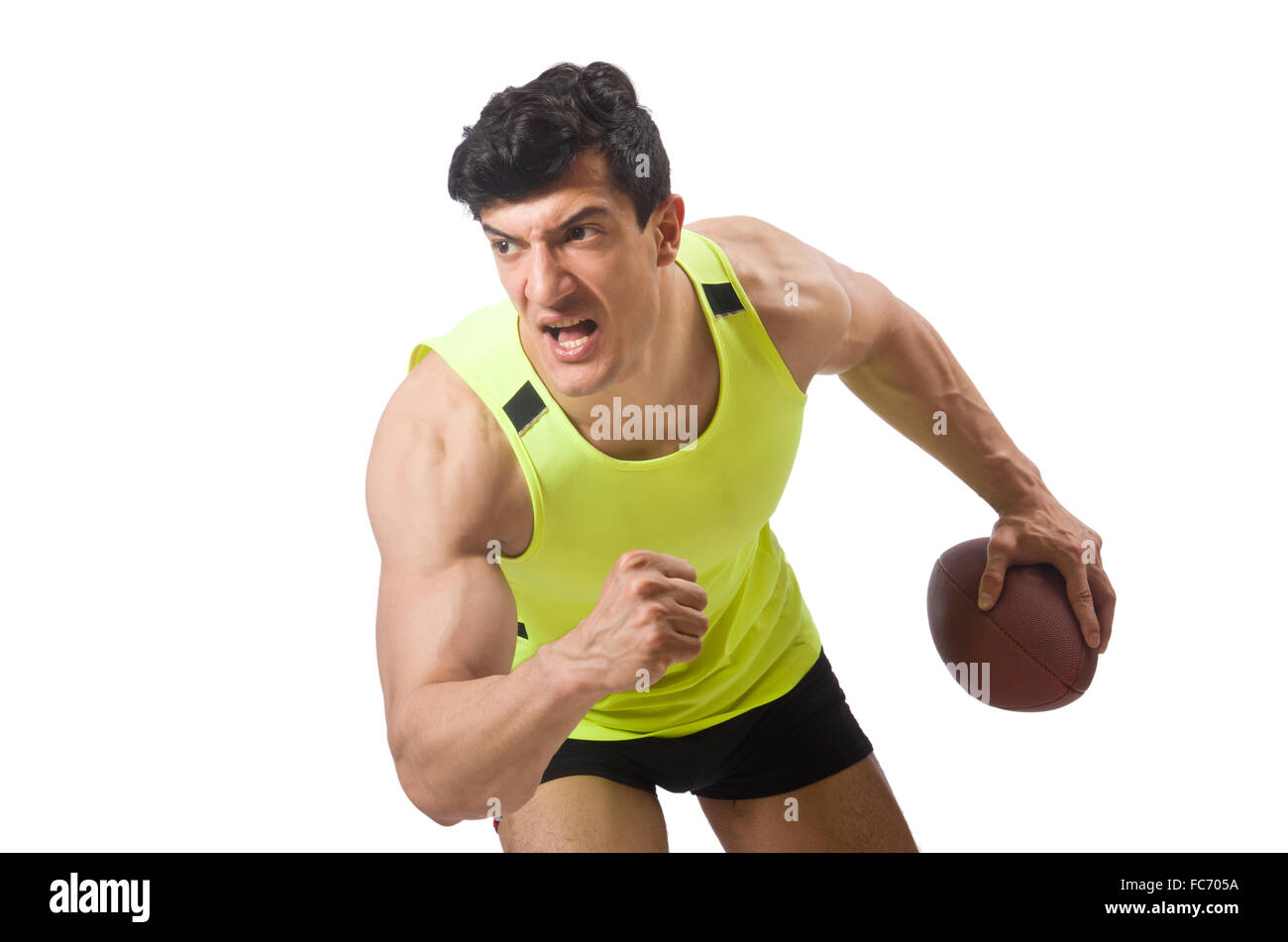 Man playing american football isolated on white Stock Photo - Alamy
