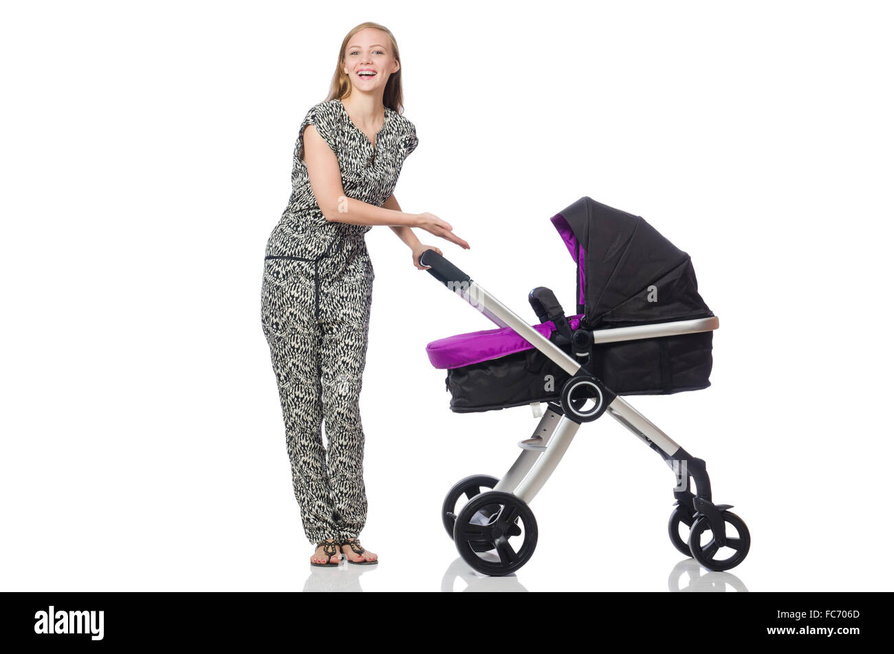 Happy mom with her baby in pram Stock Photo - Alamy