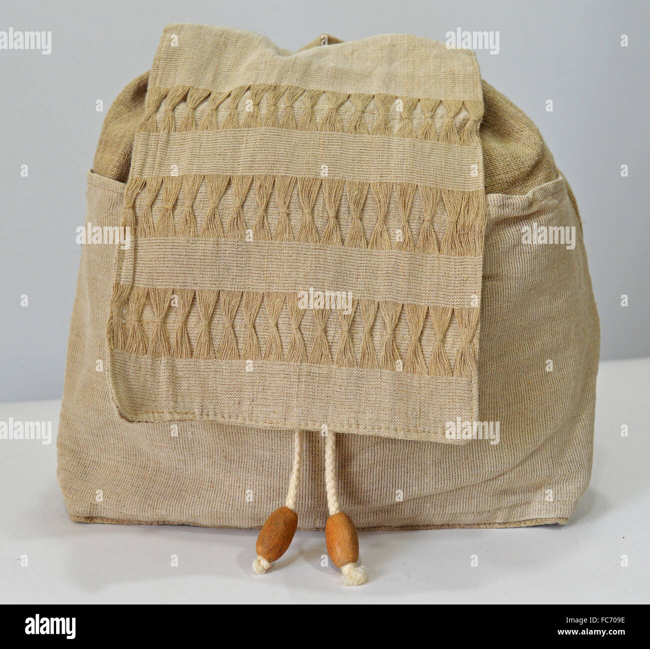 Handmade flax backpack Stock Photo - Alamy