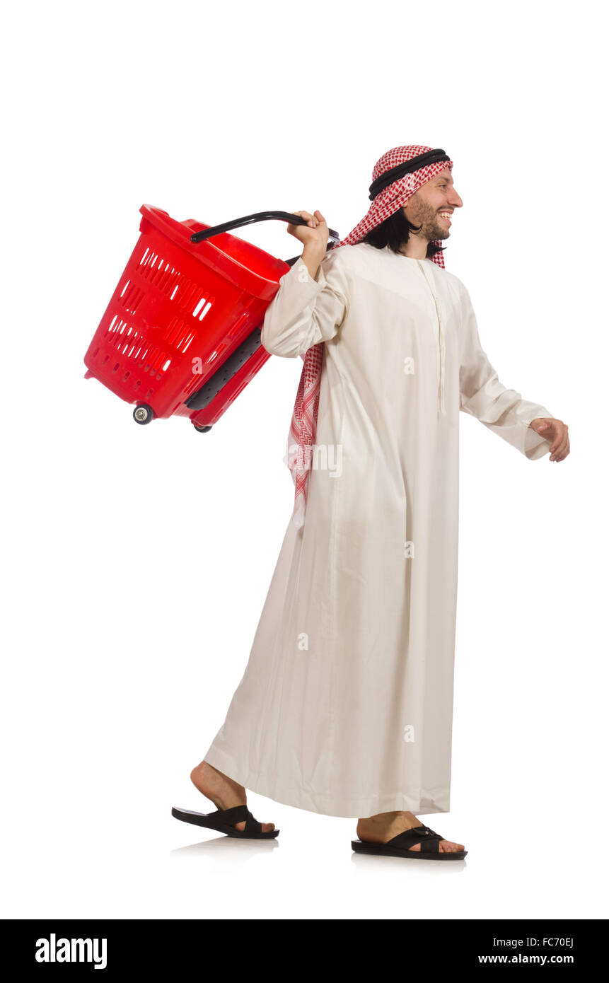 Arab man doing shopping isolated on white Stock Photo - Alamy