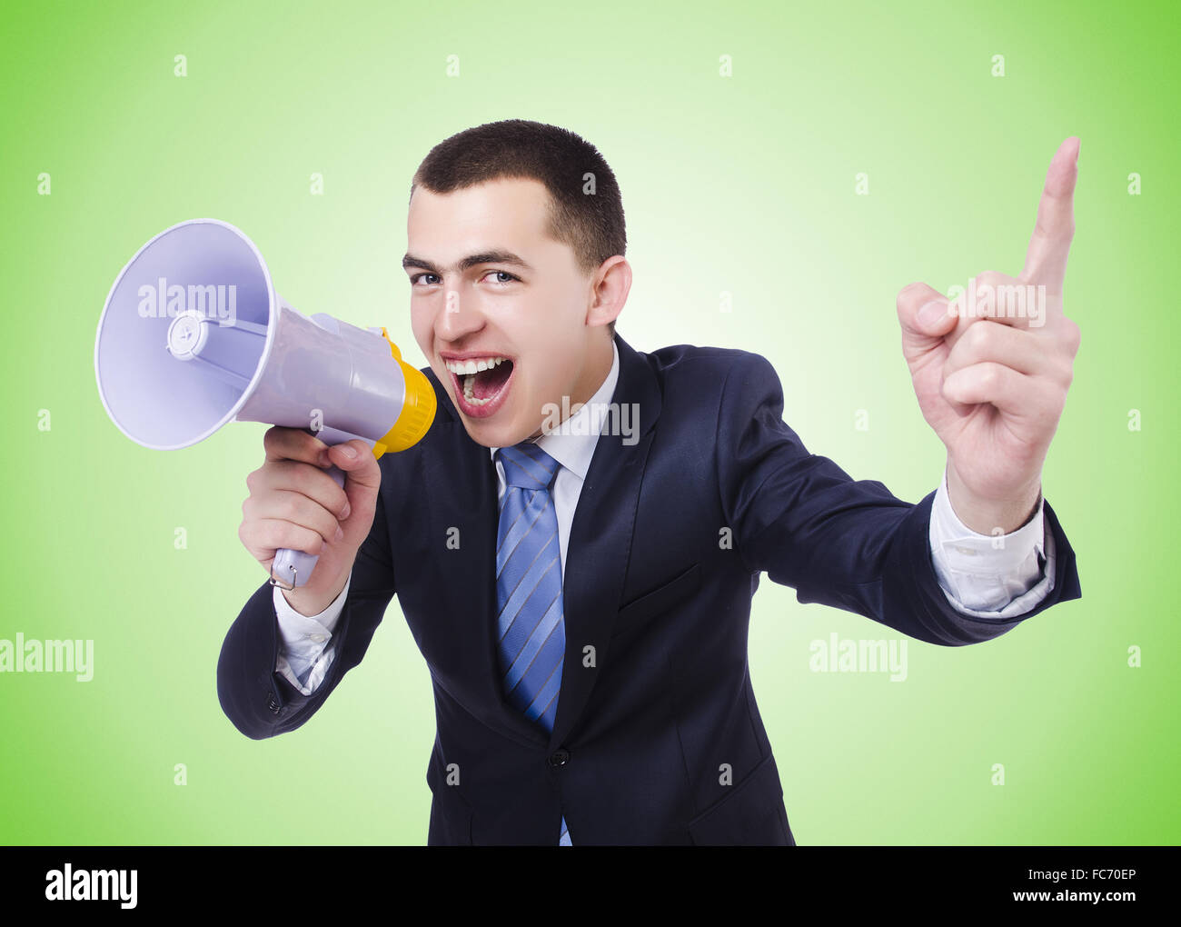 Man with loudspeaker isolated on white Stock Photo - Alamy
