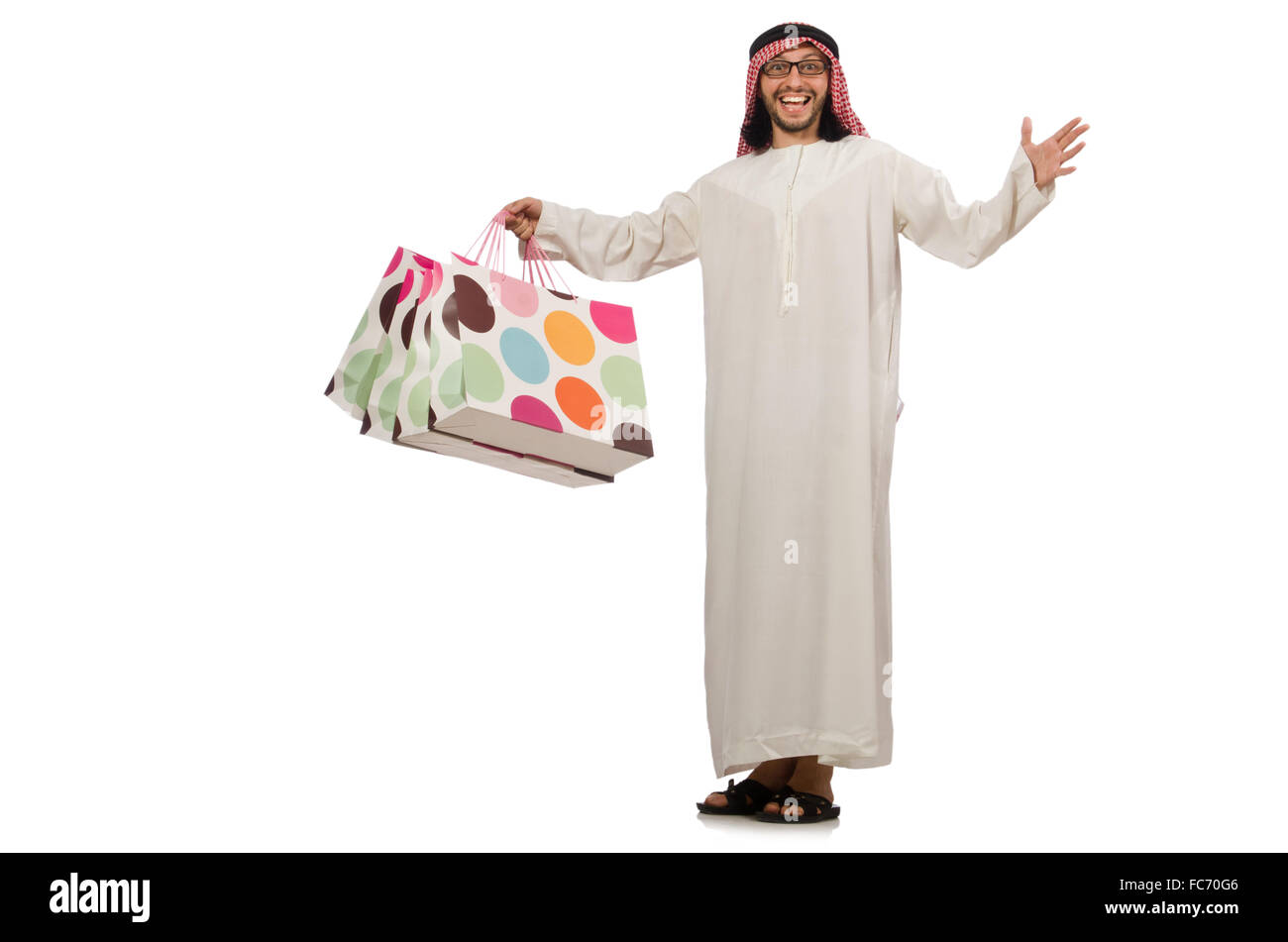Arab man with shopping bags on white Stock Photo - Alamy