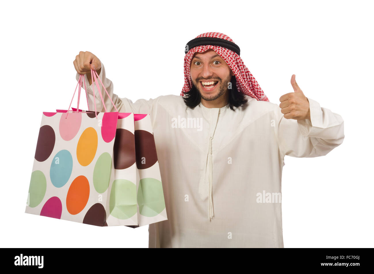 Arab man with shopping bags on white Stock Photo - Alamy