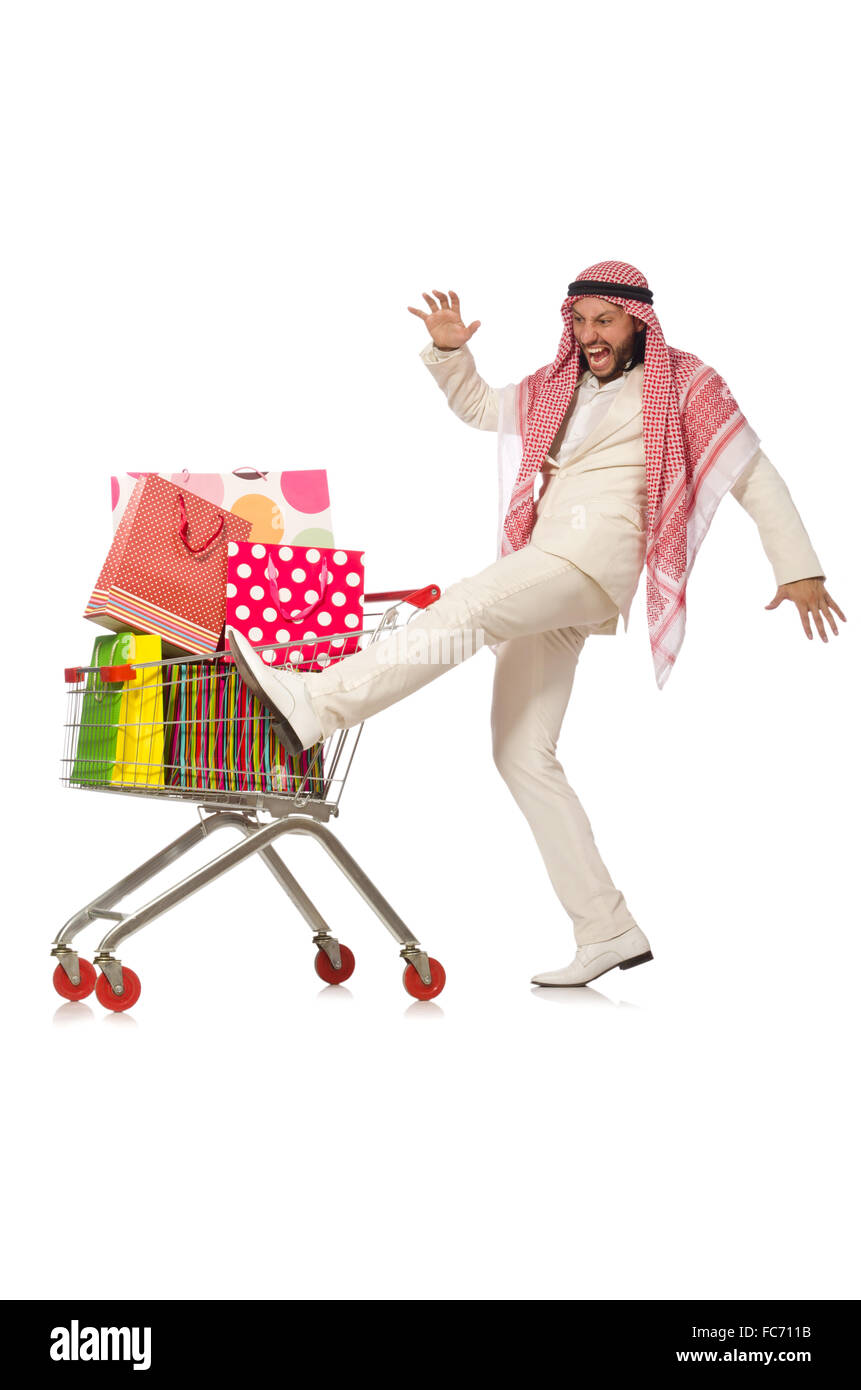 Arab man doing shopping isolated on white Stock Photo - Alamy