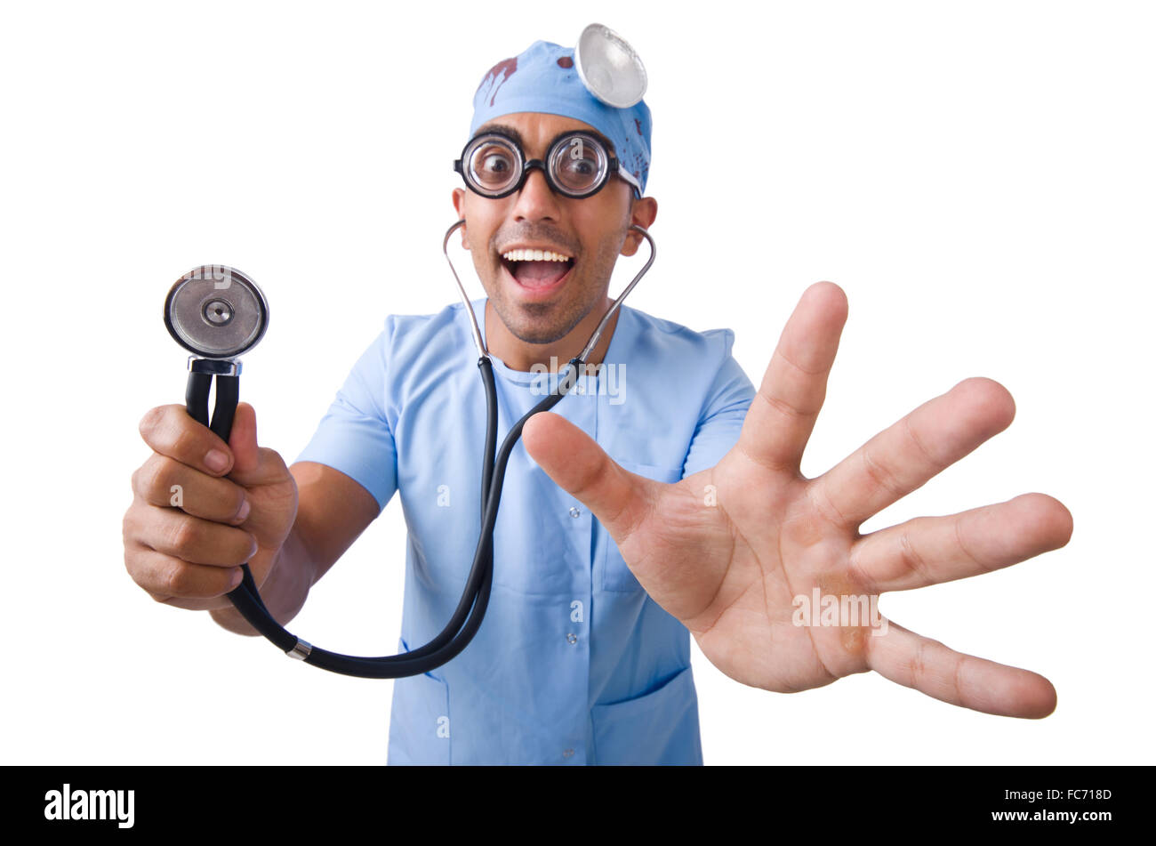 Funny doctor isolated on white Stock Photo - Alamy