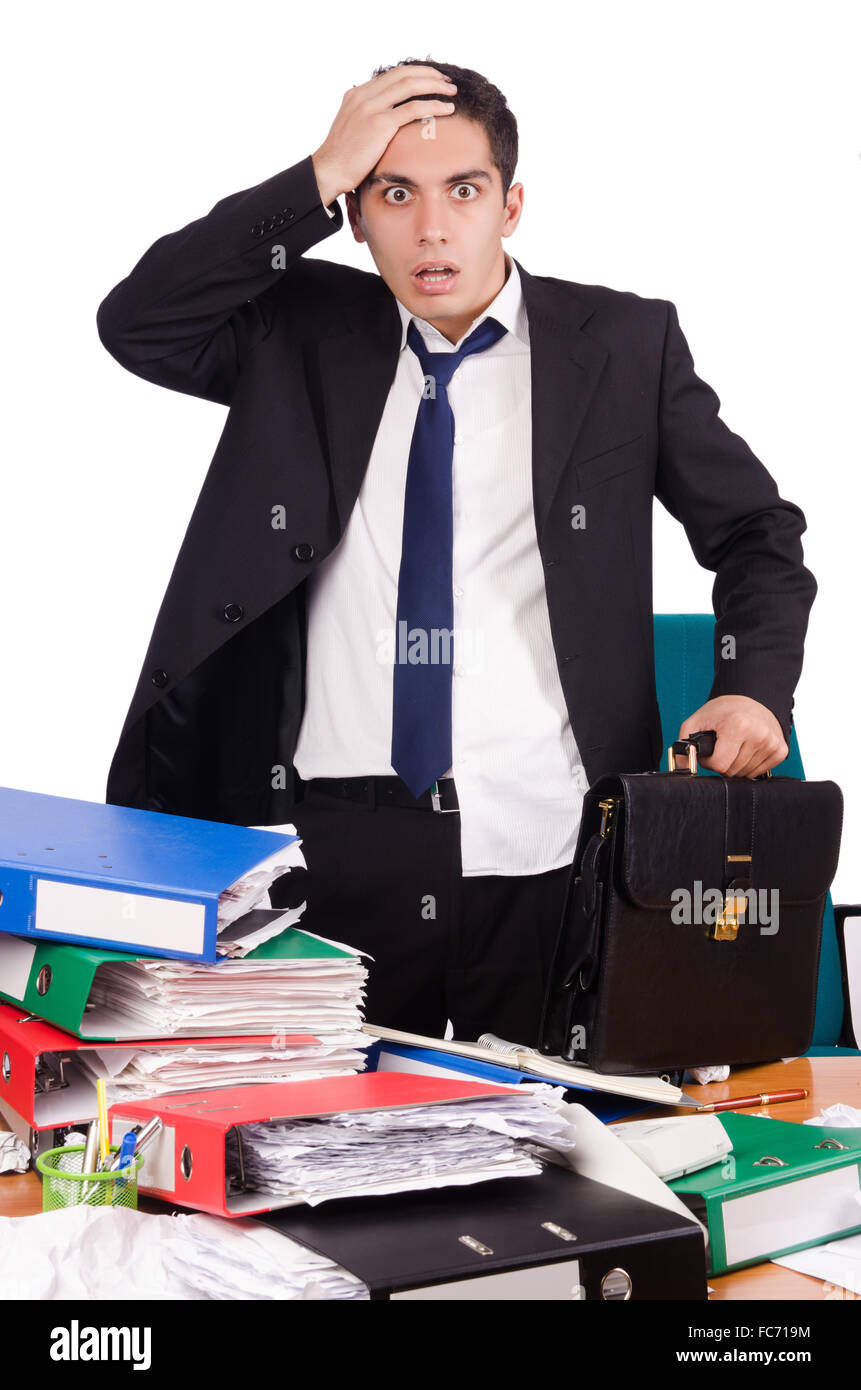 Busy businessman under work stress Stock Photo - Alamy