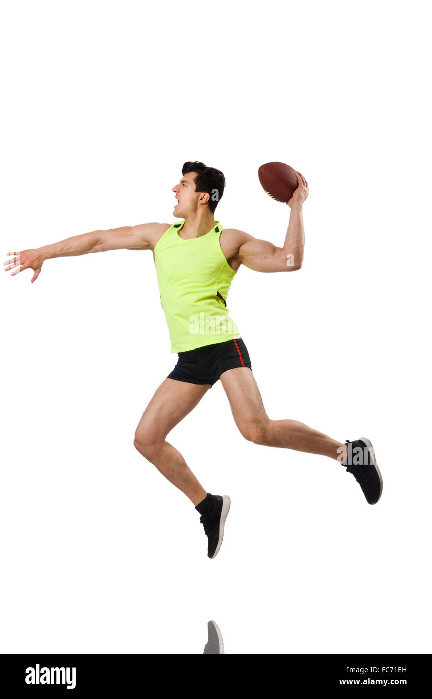 Man playing american football isolated on white Stock Photo - Alamy