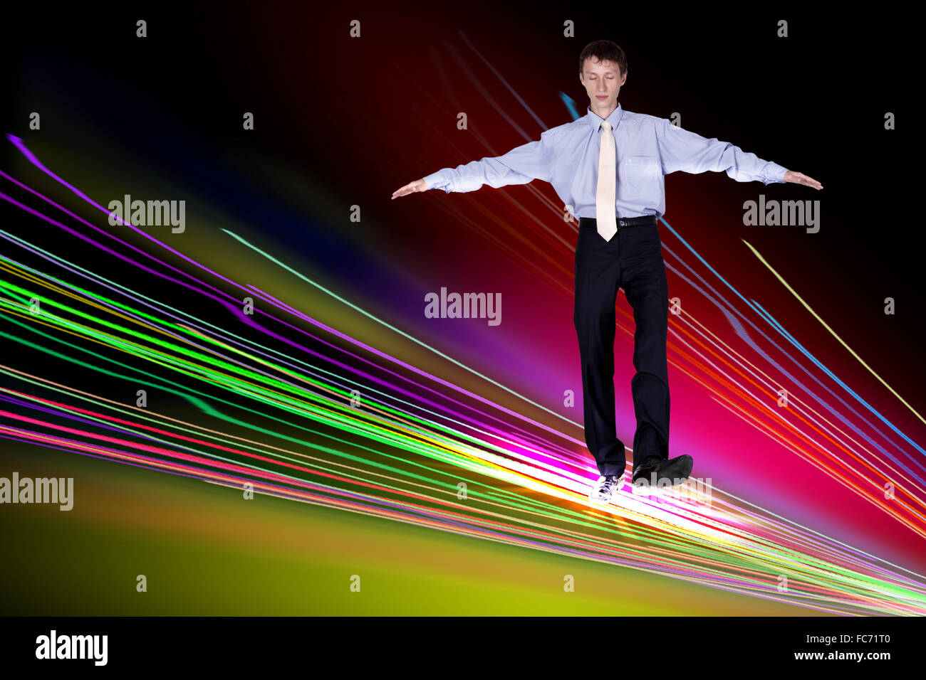 Illustration of a business man walking over Internet connection lines ...