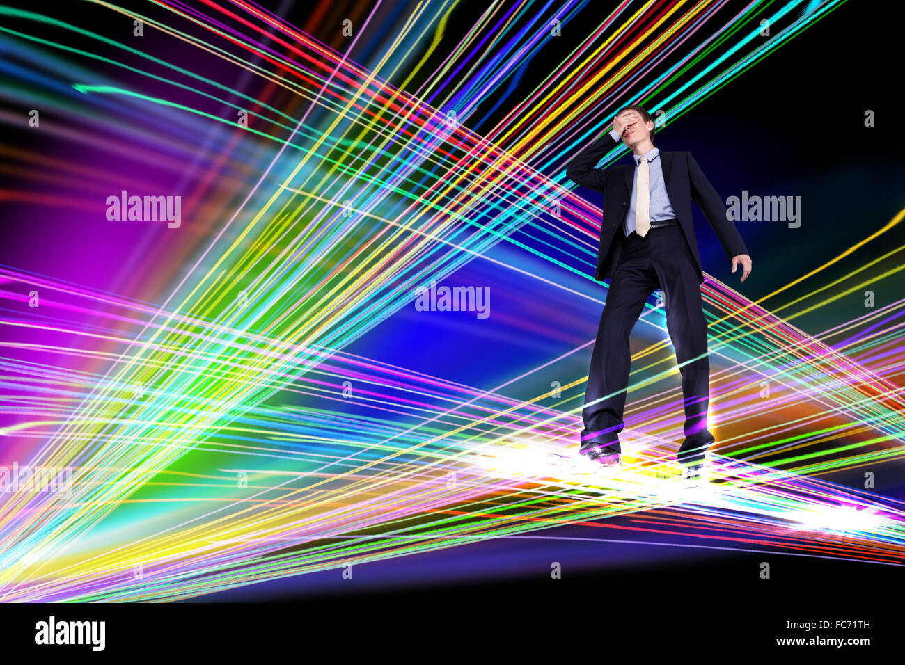 Illustration of a business man walking over Internet connection lines ...