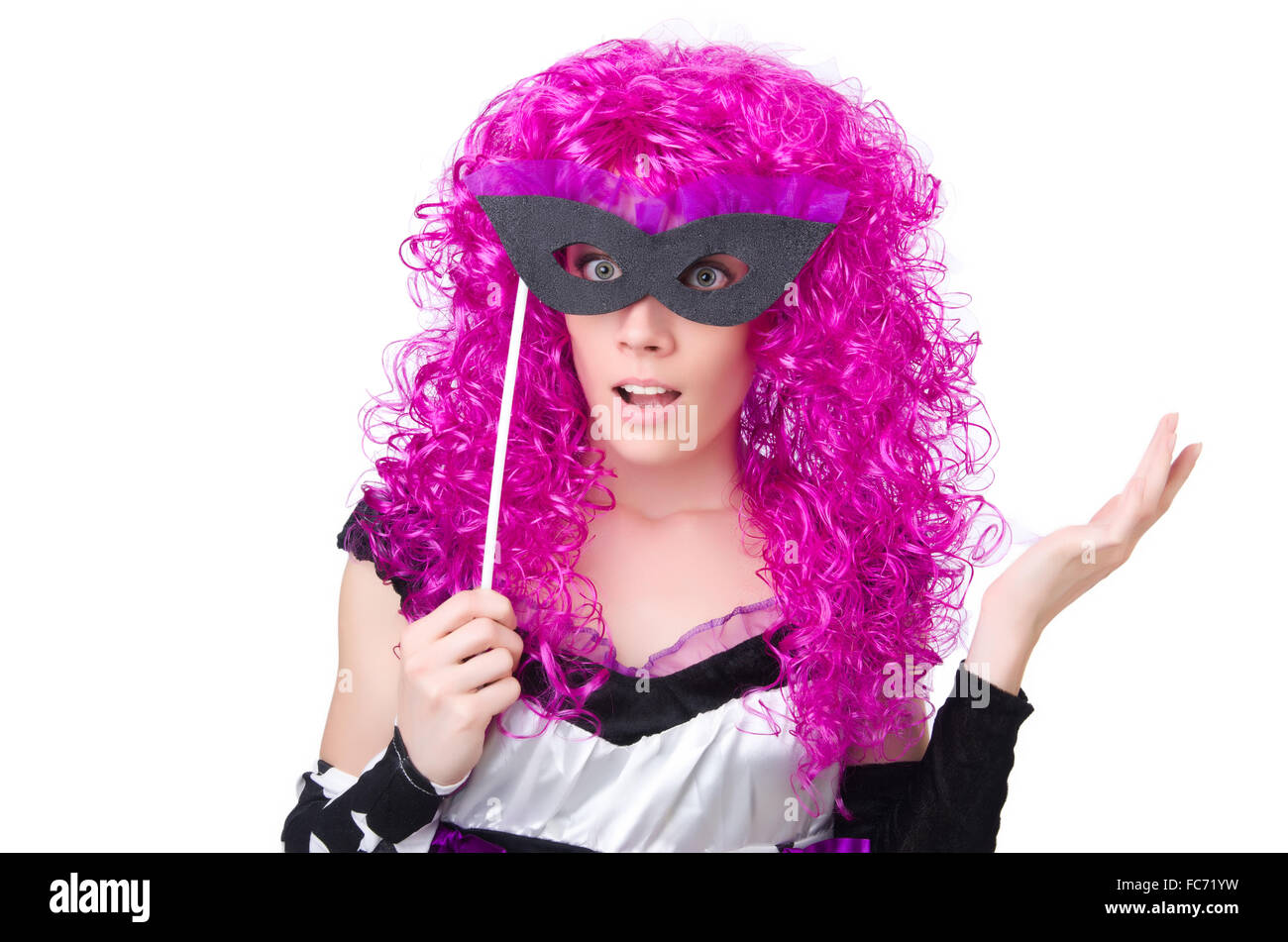 Pretty girl in jester costume isolated on white Stock Photo - Alamy