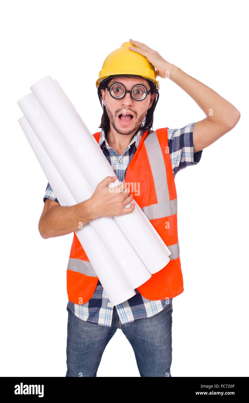 Funny engineer isolated on the white white Stock Photo - Alamy
