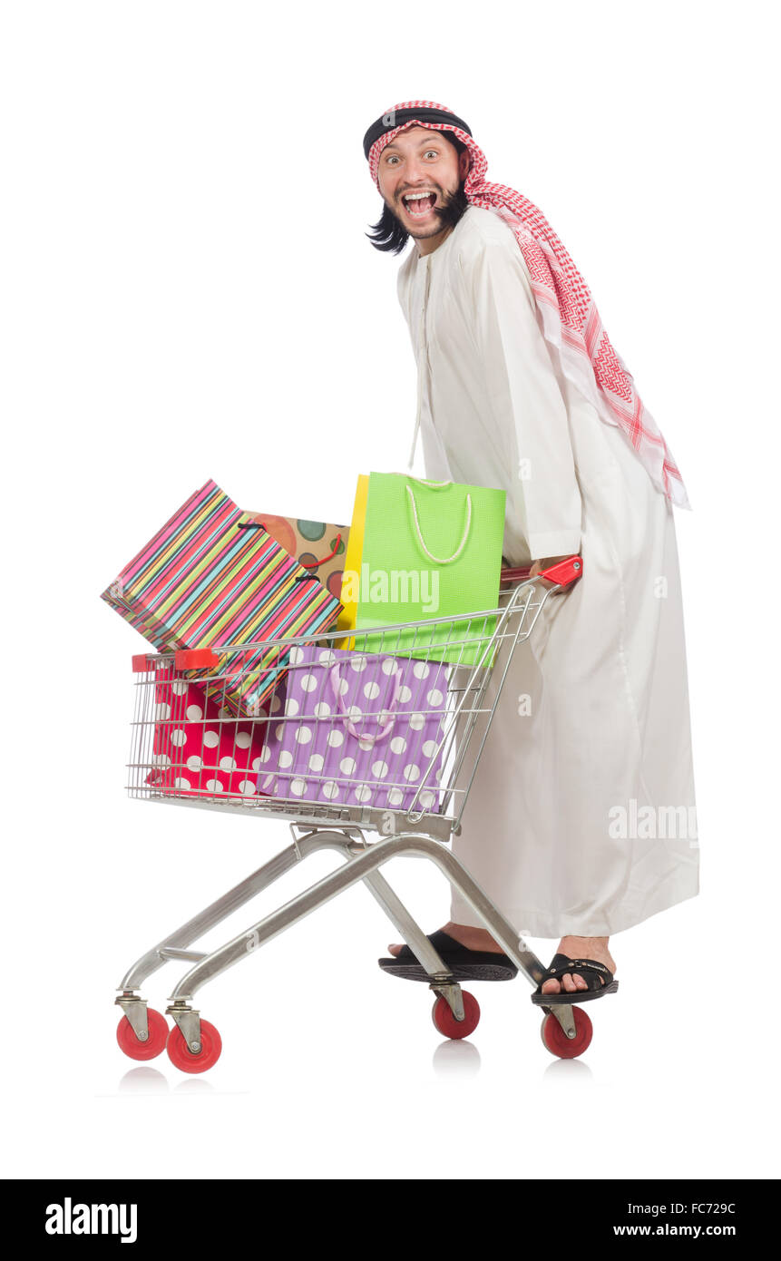 Arab man doing shopping isolated on white Stock Photo - Alamy