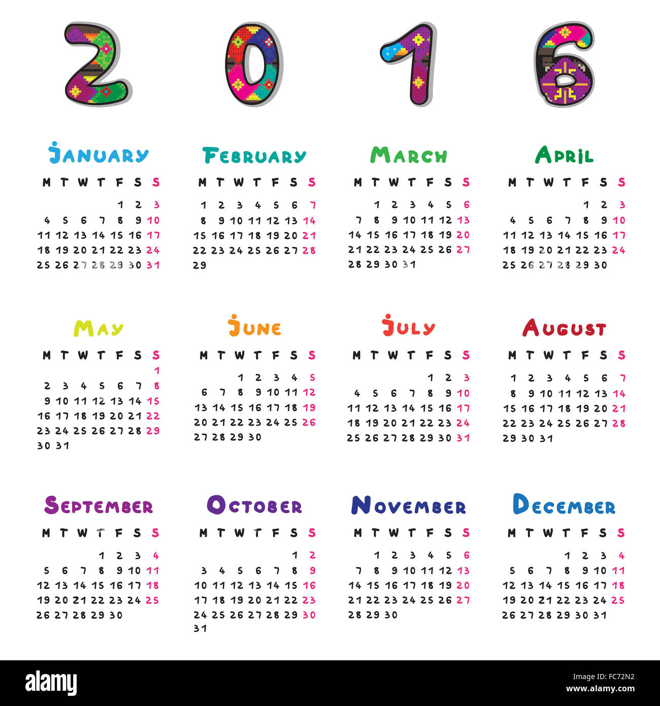 2016 calendar illustration art hi-res stock photography and images - Alamy