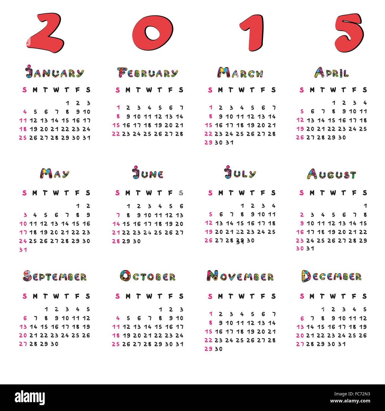 October calendar 2015 Cut Out Stock Images & Pictures - Alamy