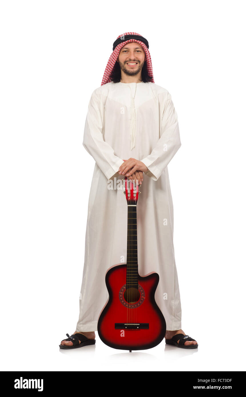 Arab man playing isolated on white Stock Photo - Alamy