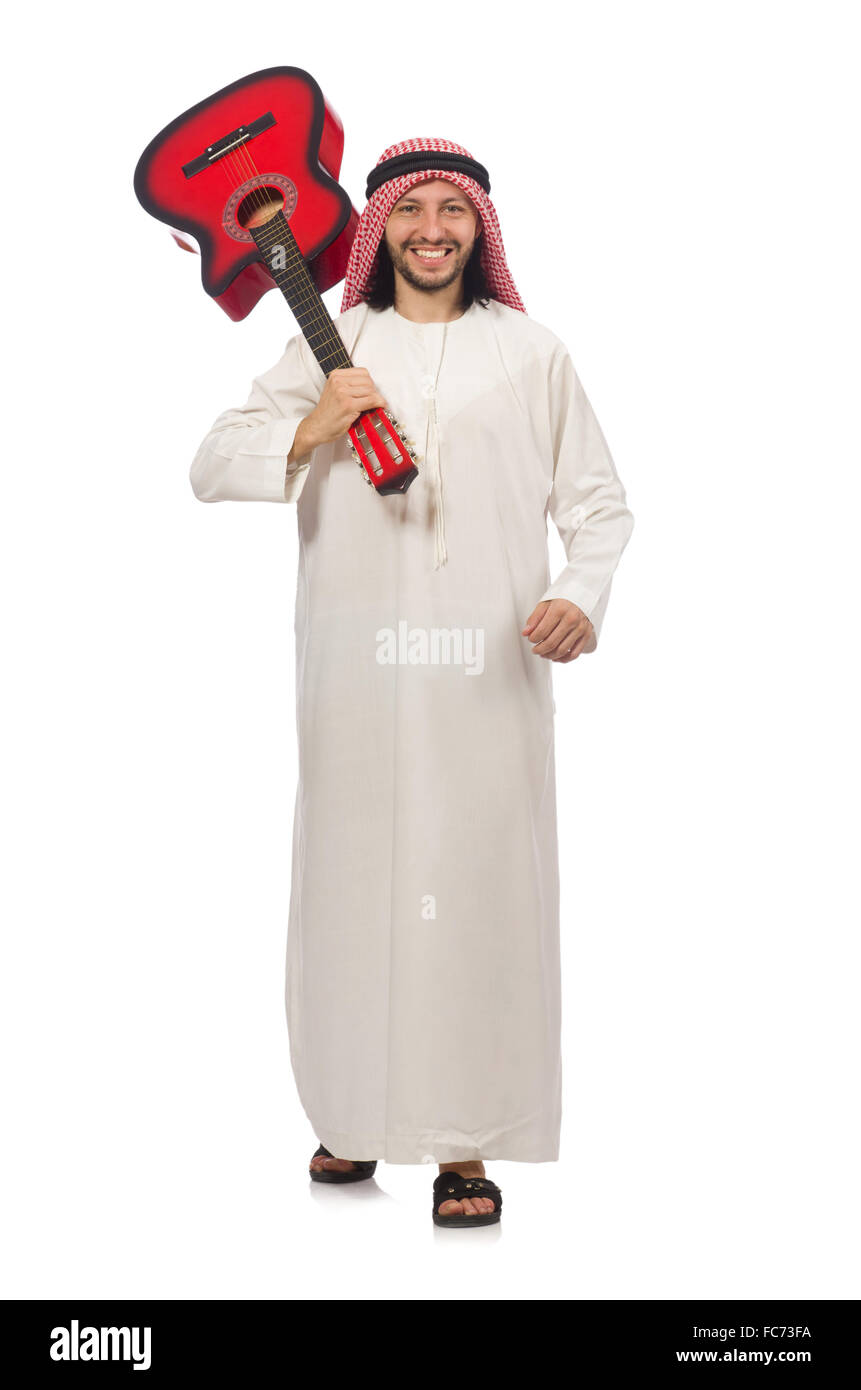 Arab man playing isolated on white Stock Photo - Alamy