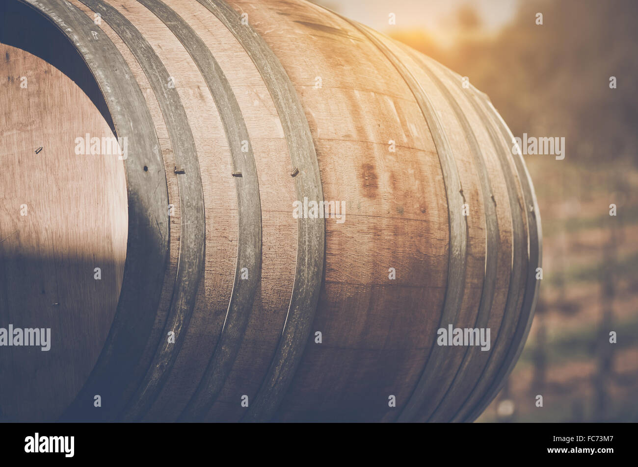 Wine Barrel outside in Retro Instagram Style Stock Photo - Alamy