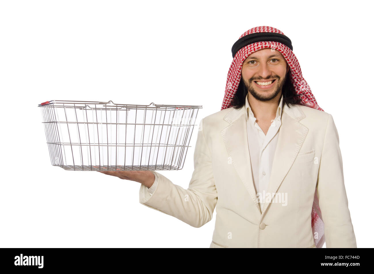 Arab man doing shopping isolated on white Stock Photo - Alamy