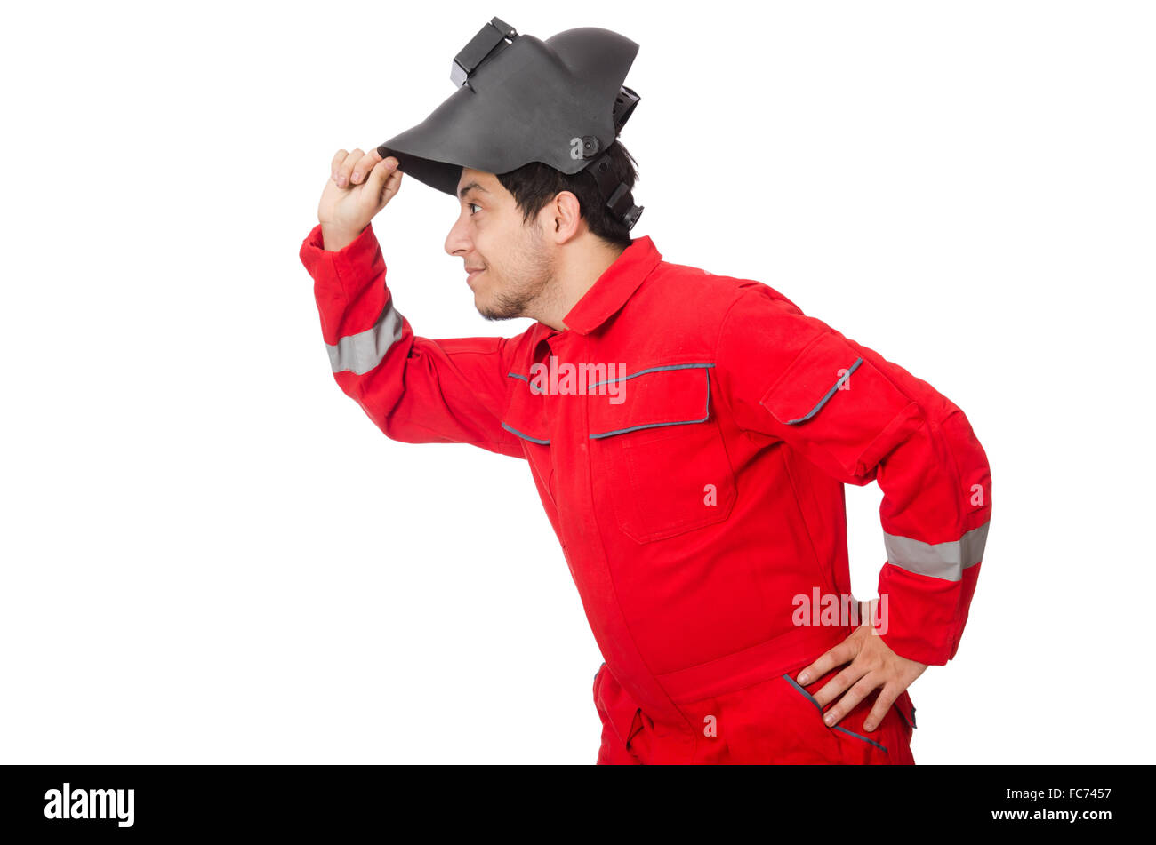 Funny welder isolated on white Stock Photo - Alamy