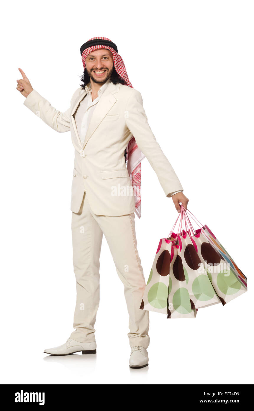 Arab man with shopping bags on white Stock Photo - Alamy