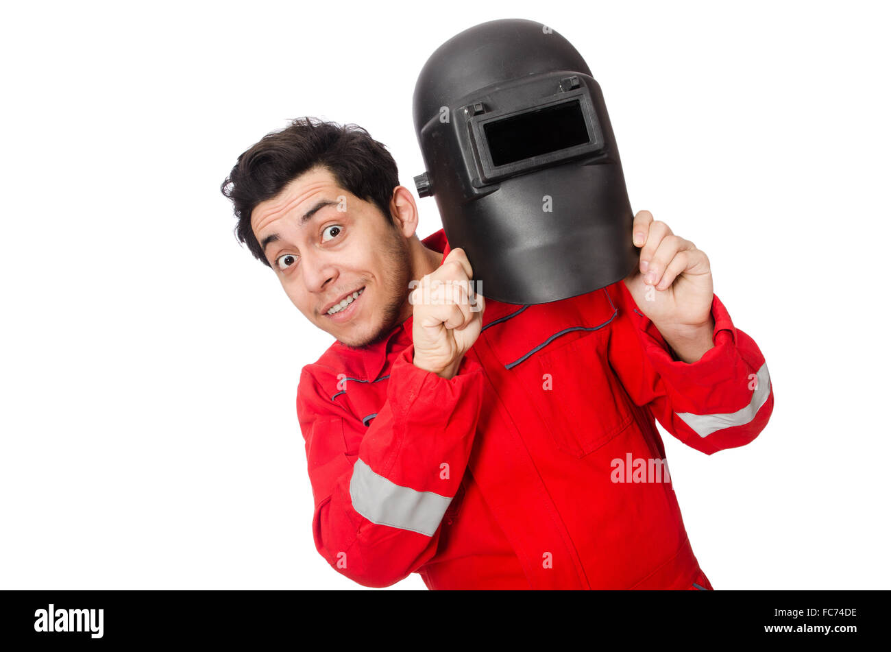 Funny welder isolated on white Stock Photo - Alamy