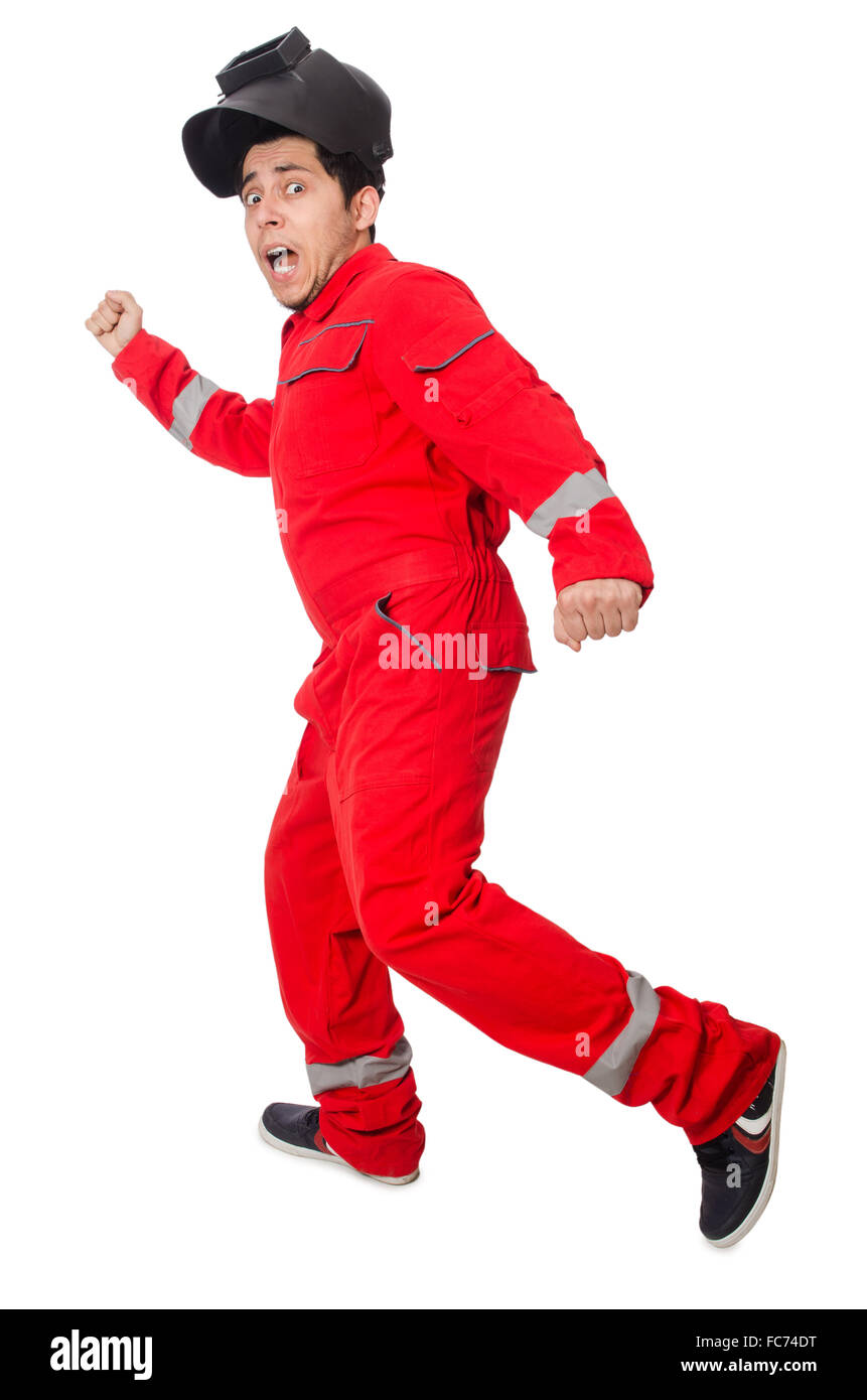 Funny welder isolated on white Stock Photo - Alamy