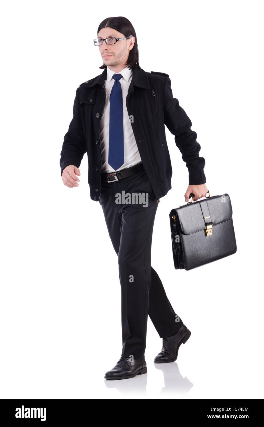 Young businessman holding briefcase isolated on white Stock Photo - Alamy