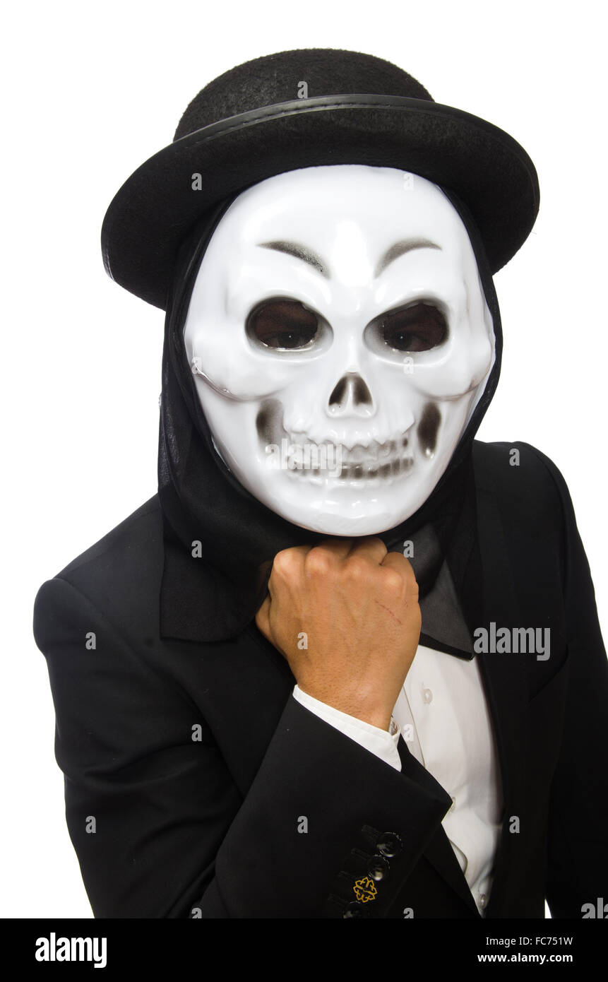 Man with scary mask isolated on white Stock Photo - Alamy
