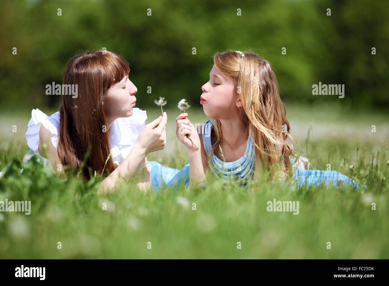 two girls spending time together in the summer park Stock Photo - Alamy