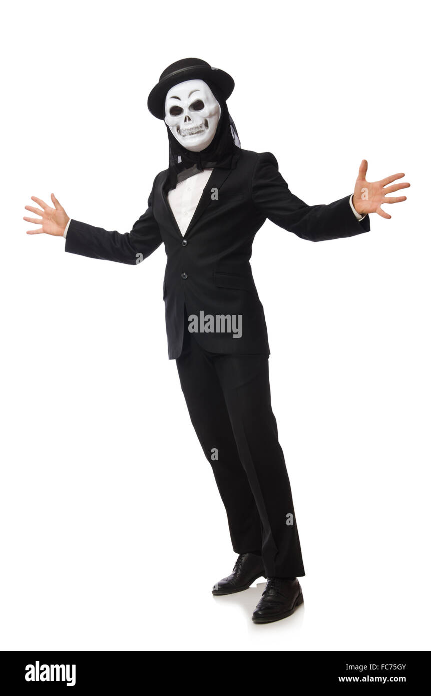 Man with scary mask isolated on white Stock Photo - Alamy