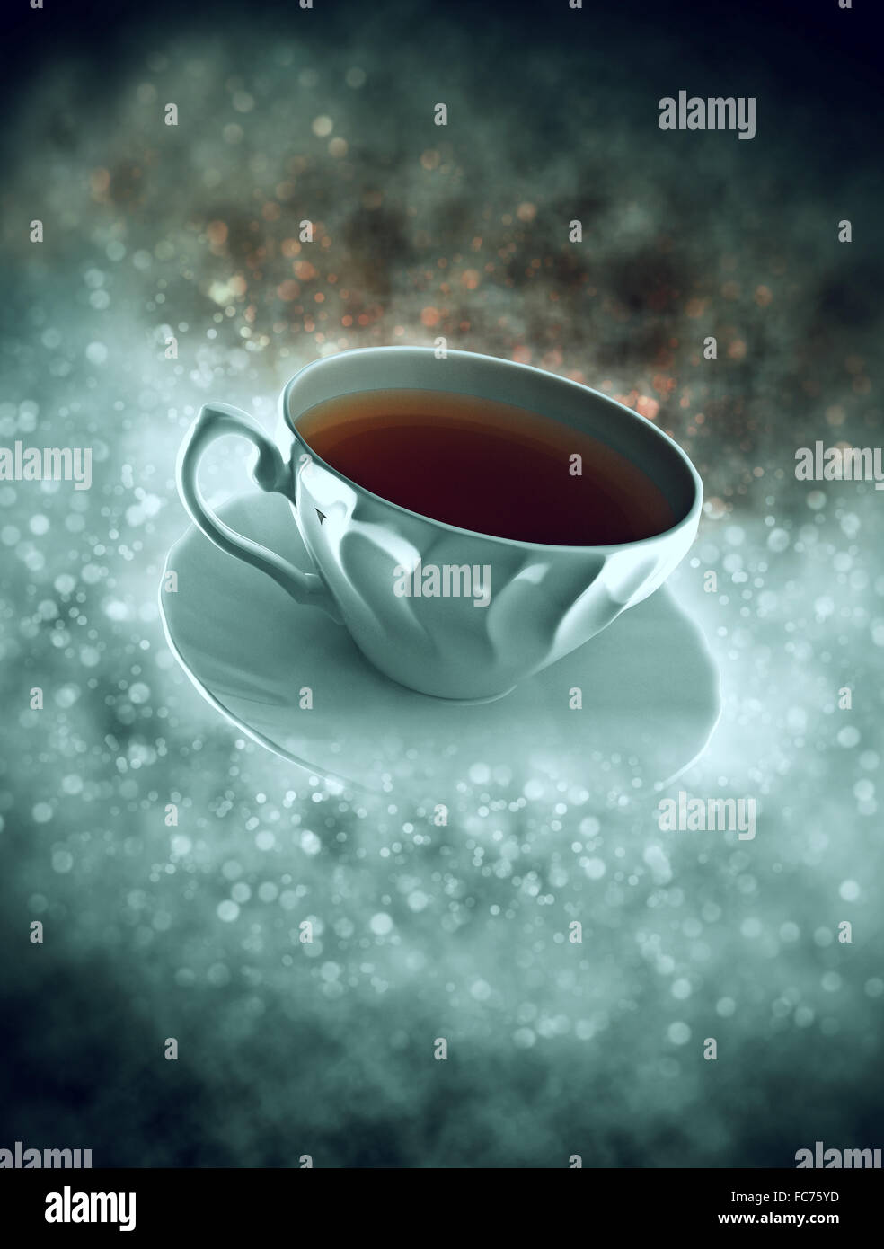 cup of tea in smoke with bokeh Stock Photo - Alamy
