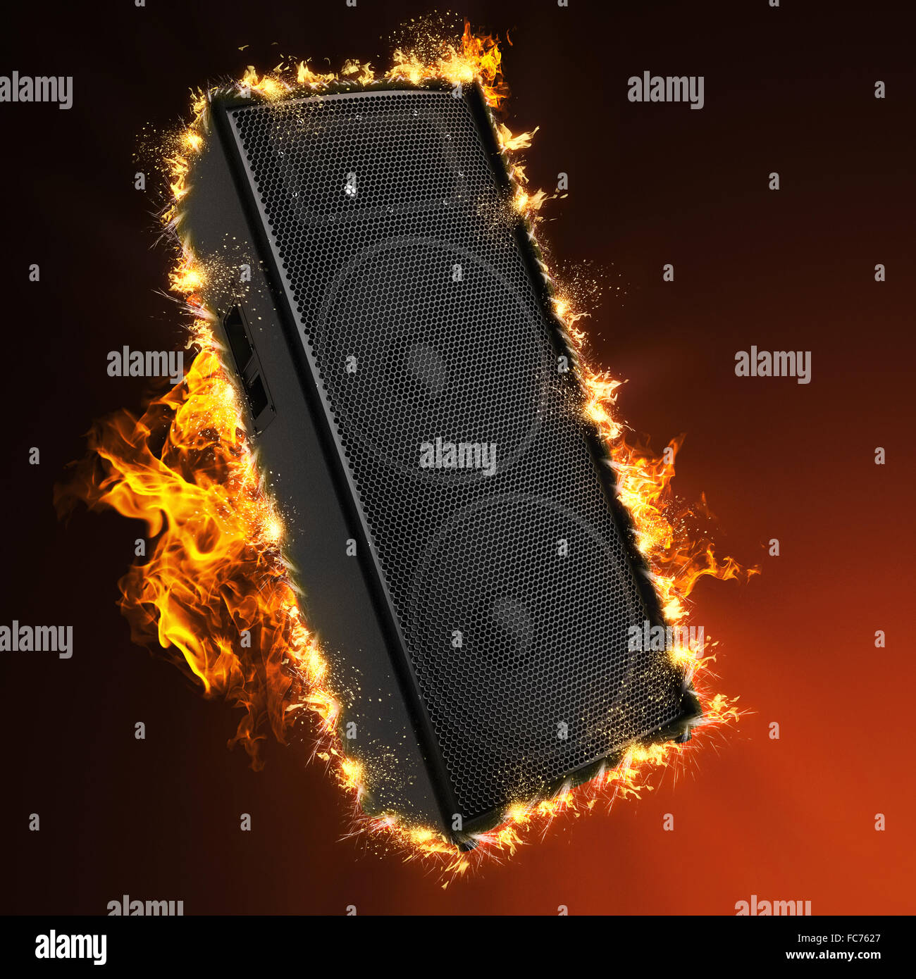 Concert speaker in fire Stock Photo - Alamy