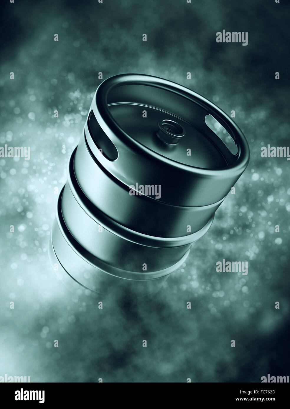 Metal beer keg in smoke with bokeh Stock Photo - Alamy